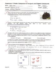 Experiment 1 Prelab Inorganic And Organic Compounds Y 83 Experiment 1 Prelab Comparison Of