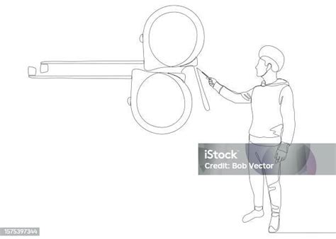 측정 테이프를 손가락으로 가리키는 남자의 연속적인 선 가는 선 그림 벡터 개념입니다 등고선 그리기 창의적인 아이디어 가리키기에 대한 스톡 벡터 아트 및 기타 이미지 Istock