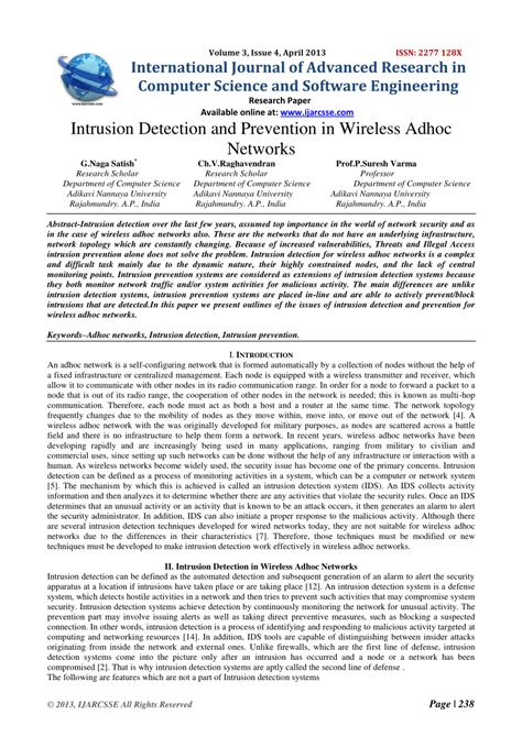 Pdf Intrusion Detection And Prevention In Wireless Adhoc Networks