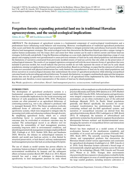 Pdf Forgotten Forests Expanding Potential Land Use In Traditional Hawaiian Agroecosystems