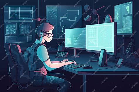 Ilustración De Un Hombre Que Trabaja En La Computadora En La Oficina
