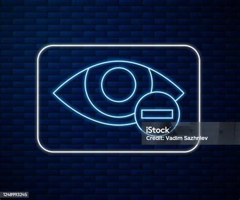 벽돌 벽 배경에 고립 된 빛나는 네온 라인 빨간 눈 효과 아이콘 눈 발적 기호 눈의 염증성 질환 벡터 일러스트레이션 개념에 대한 스톡 벡터 아트 및 기타 이미지 Istock
