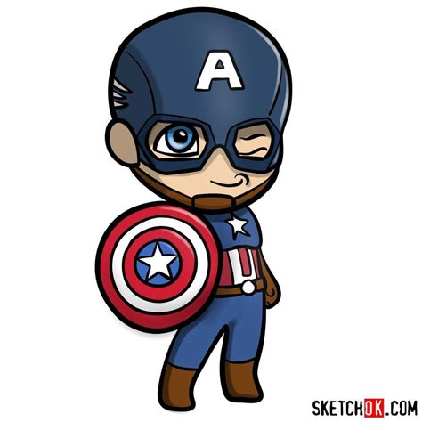 How To Draw Chibi Captain America Sketchok Easy Drawing Guides Captain America Drawing