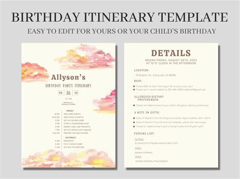 Birthday Party Itinerary Template Birthday Template Slumber Party