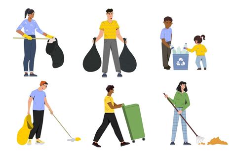 Premium Vector Set Of People Collecting Garbage Men Women And