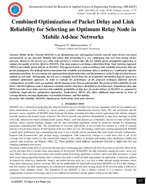 Pdf Combined Optimization Of Packet Delay And Link Reliability For Selecting An Optimum Relay