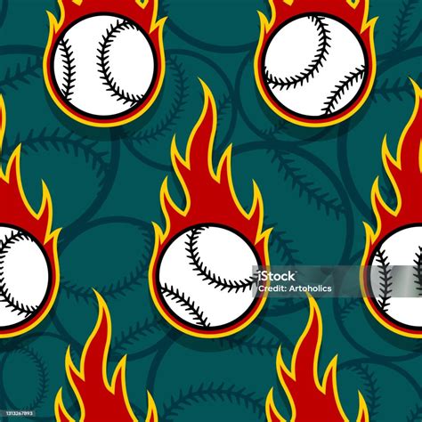 야구 공 아이콘과 불꽃 원활한 패턴 벡터 디지털 종이 디자인 불길에 대한 스톡 벡터 아트 및 기타 이미지 불길 야구