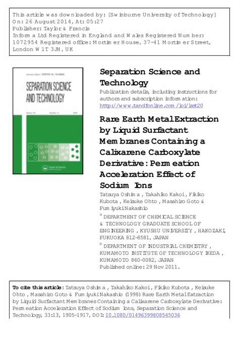 Pdf Rare Earth Metal Extraction By Liquid Surfactant Membranes