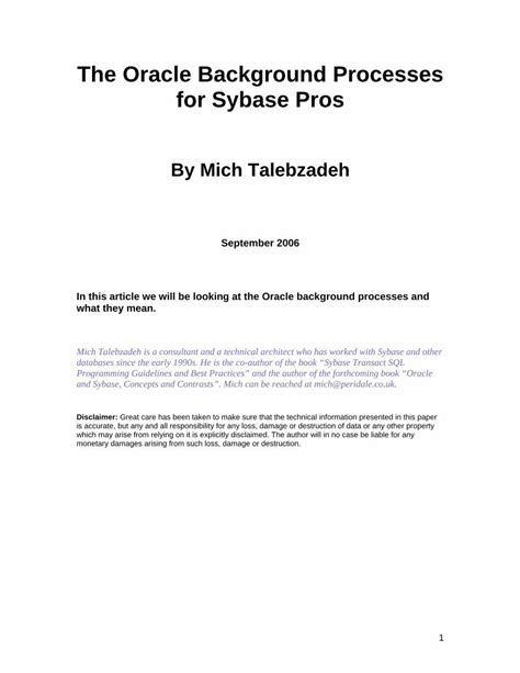 Pdf The Oracle Background Processes Dokumentips