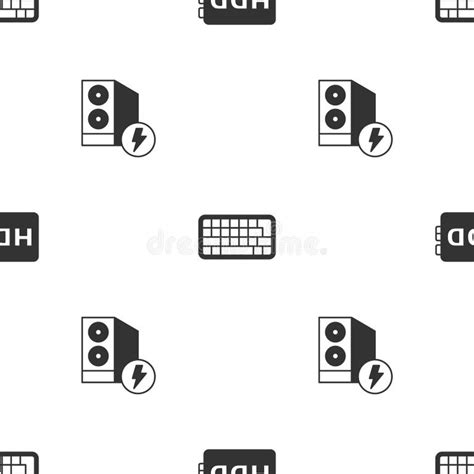 Set Hard Disk Drive Hdd Keyboard And Case Of Computer On Seamless Pattern Vector Stock Vector