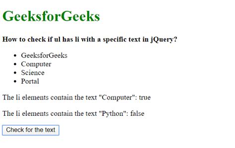 How To Check If Ul Has Li With The Given Text Geeksforgeeks