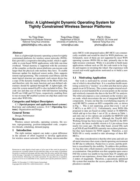 Pdf Enix A Lightweight Dynamic Operating System For Tightly Constrained Wireless Sensor Platforms