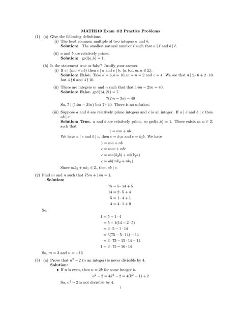 Math210 Exam 2 Review Math210 Exam 2 Practice Problems 1 A Give The Following Definitions