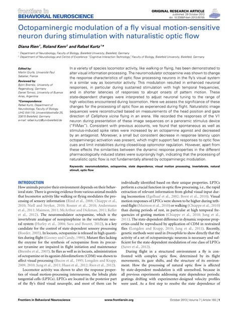 Pdf Octopaminergic Modulation Of A Fly Visual Motion Sensitive Neuron