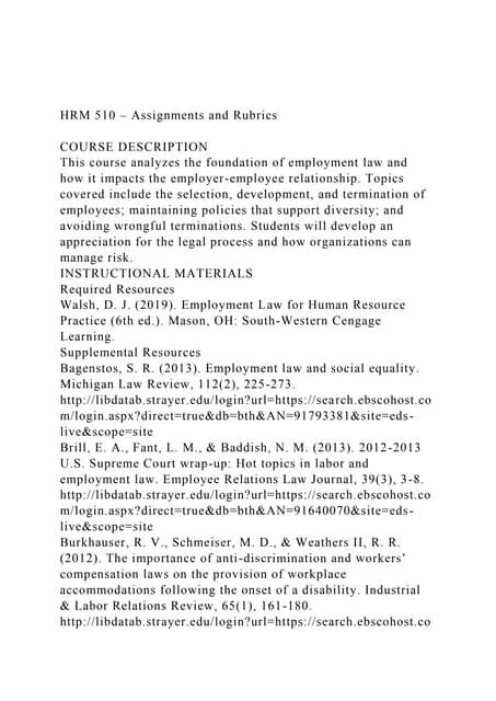Hrm 510 Assignments And Rubricscourse Descriptionthis Codocx