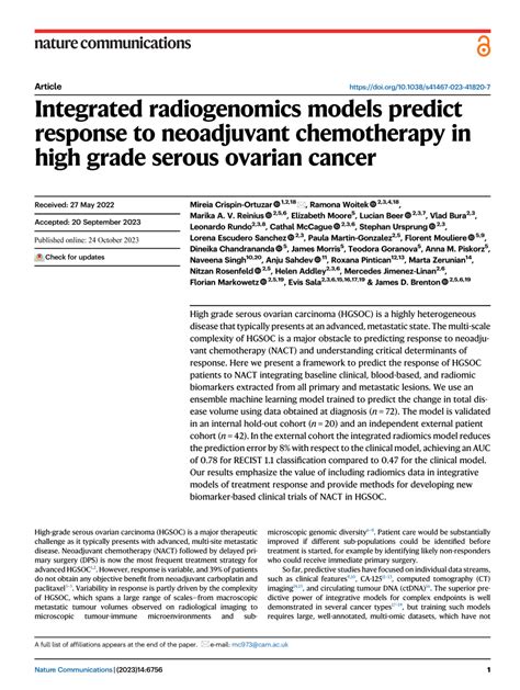 Pdf Integrated Radiogenomics Models Predict Response To Neoadjuvant Chemotherapy In High Grade