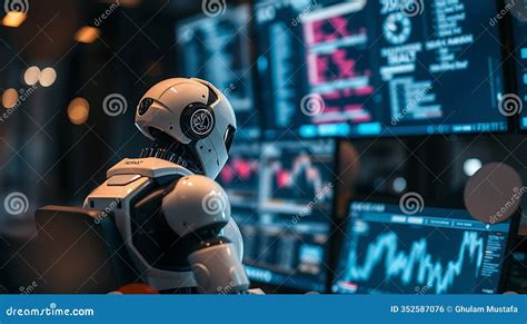 Robot Analyzing Complex Data On Multiple Screens Stock Illustration Illustration Of Games