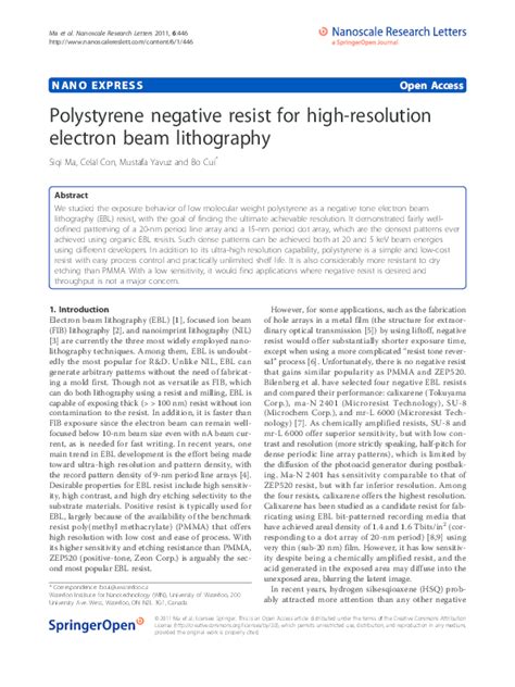 Pdf Electron Beam Lithography Using Chemically Amplified Resist