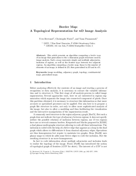 Pdf Border Map A Topological Representation For Nd Image Analysis