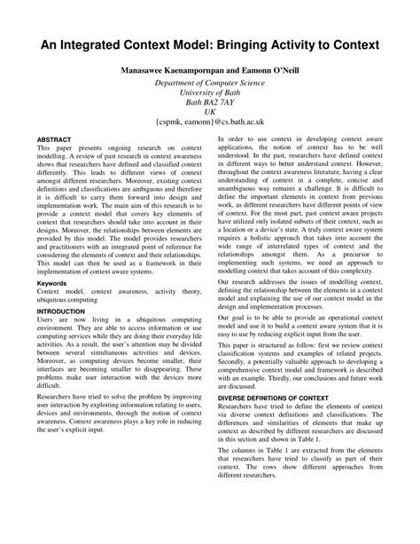 Pdf An Integrated Context Model Bringing Activity To Context