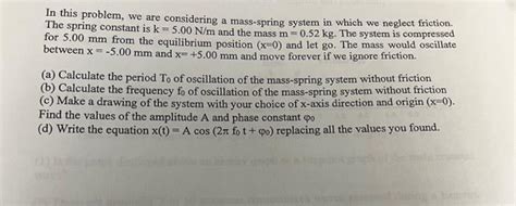 Solved In This Problem We Are Considering A Mass Spring Chegg Com