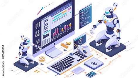 Vector Illustration Of Automation Data Analysis Concept Marketing Bot