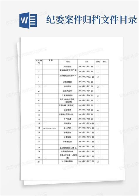 纪委案件归档文件目录Word模板下载 编号qrnwkpbp 熊猫办公