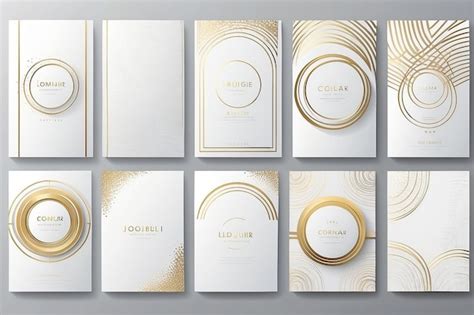 Premium Photo Modern White Cover Frame Design Set Luxury Dynamic Gold Circle Line Pattern