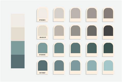 블루 그레이 그린 컬러 팔레트 파스텔 컬러 카탈로그 조화로운 컬러 매칭 Rgb 팬톤 컬러 프리미엄 벡터