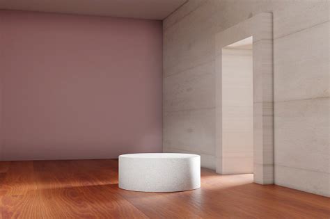 제품 마케팅 템플릿입니다 조밀 한 공기 프리젠 테이션을위한 작은 의자 템플릿 나무 분홍색 및 콘크리트 햇빛이 들어오고 내부의