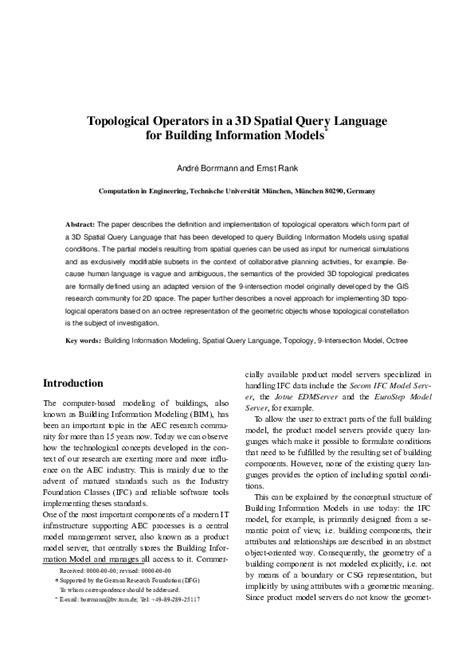 Pdf 3d Topological Operators For Bim Queries