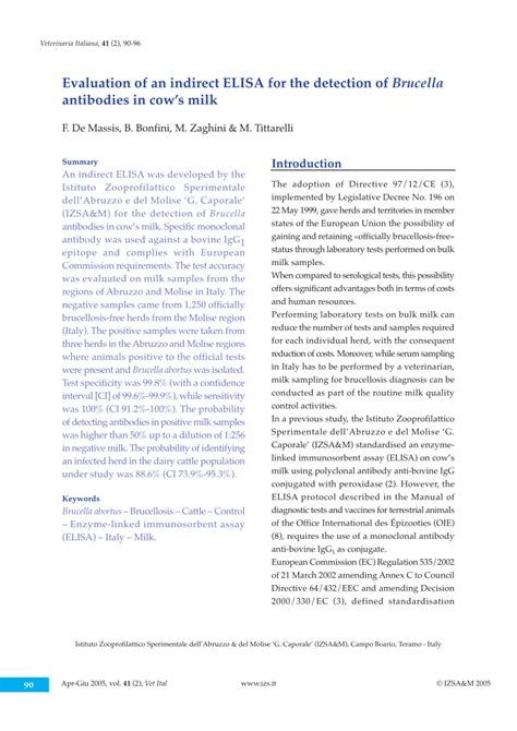 Pdf Evaluation Of An Indirect Elisa For The Detection Of Brucella Antibodies In Cows Milk