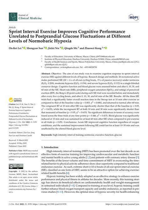 Pdf Sprint Interval Exercise Improves Cognitive Performance Unrelated
