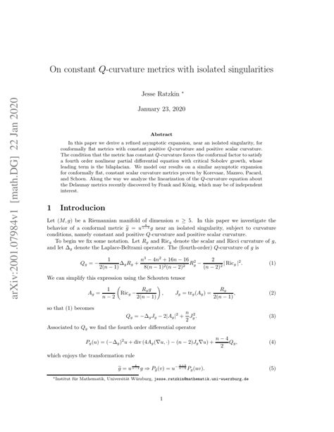 Pdf On Constant Q Curvature Metrics With Isolated Singularities
