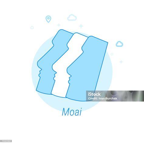 Moai 부활절 섬 평면 벡터 일러스트 레이 션 아이콘입니다 밝은 파란색 단색 디자인입니다 편집 가능한 스트로크 개성 개념에 대한 스톡 벡터 아트 및 기타 이미지 Istock