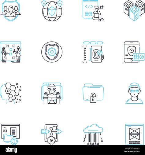 Digital Safety Linear Icons Set Security Privacy Cybersecurity