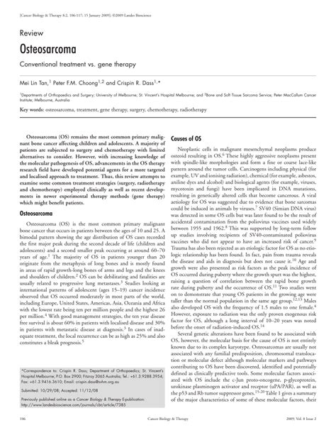 Pdf Osteosarcoma Conventional Treatment Vs Gene Therapy