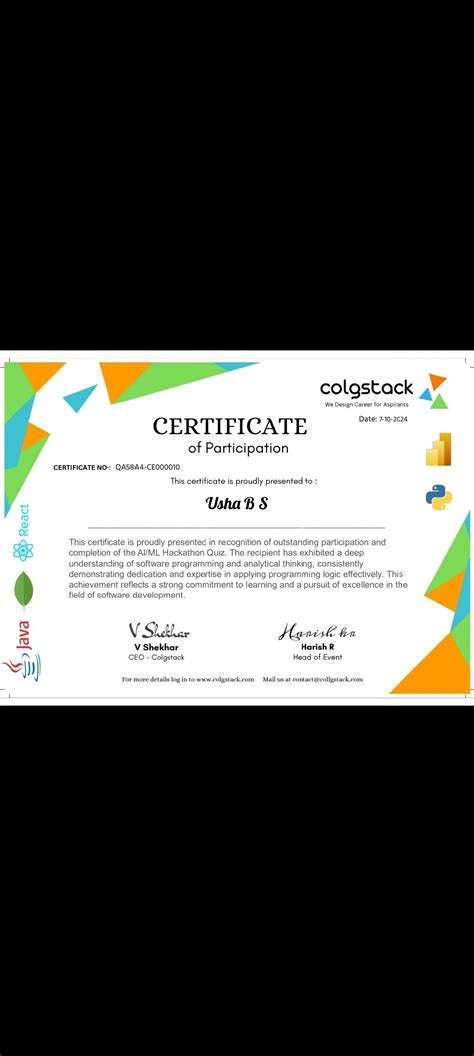 Usha B Suresh On Linkedin Colgstack Hackathon Certification Careerdevelopment Techskills
