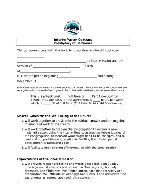 Interim Minister Contract Model Contract For Sessions To Use In