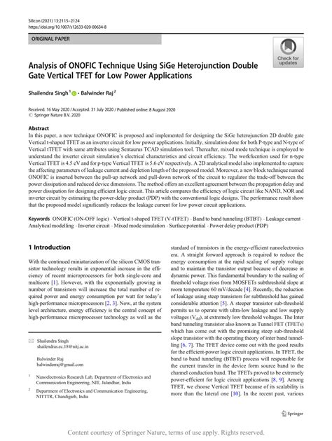 Analysis Of Onofic Technique Using Sige Heterojunction Double Gate Vertical Tfet For Low Power
