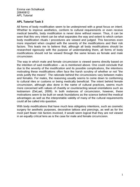 Apl120 Tutorial Task 3 Pdf Circumcision Reason