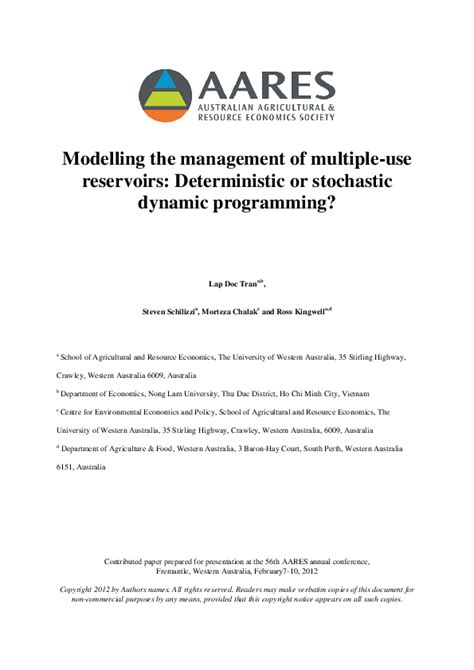 Pdf Modelling The Management Of Multiple Use Reservoirs