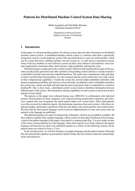 pdf patterns for distributed machine control system data …hillside