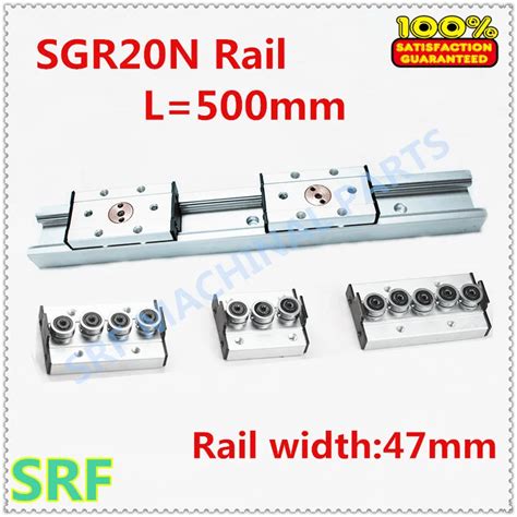 알루미늄 프로파일 내장 이중 축 선형 가이드 Sgr20n 롤러 슬라이드 레일 L 500mm Sgb20n 휠 슬라이드 블록 47mm 너비 1 개선형가이드