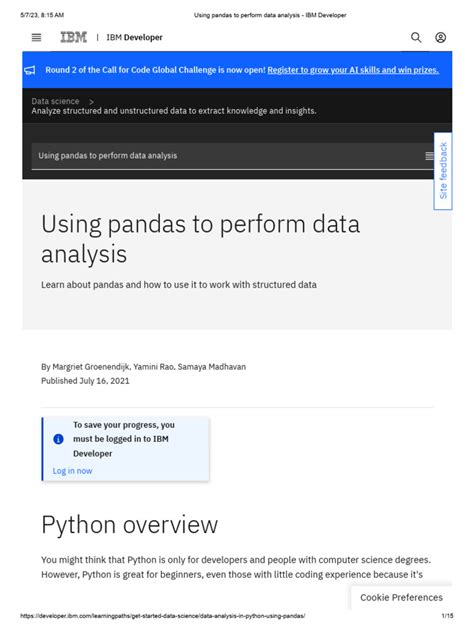Using Pandas To Perform Data Analysis Ibm Developer Pdf Data