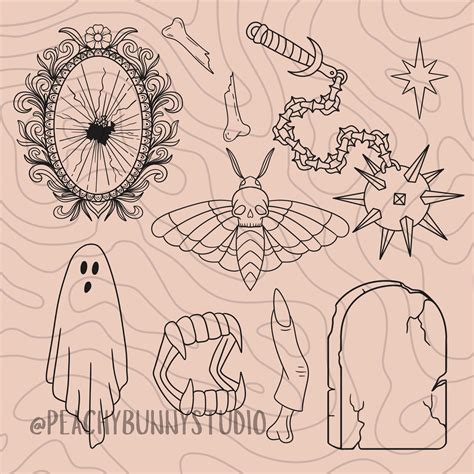 Halloween Procreate Stamp Pack Procreate Tattoo Brushes Spooky Tattoo Designs Procreate Brush