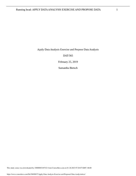Running Head Apply Data Analysis Exercise And Propose Data Download For Quality Grades