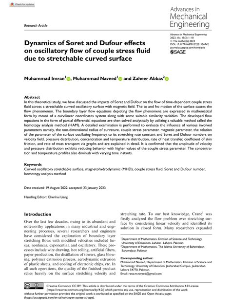 Pdf Dynamics Of Soret And Dufour Effects On Oscillatory Flow Of Couple Stress Fluid Due To