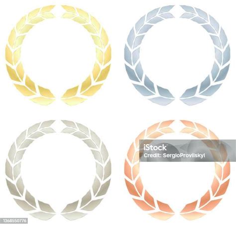 원형 실버 화환 모양의 월계수 잎을 설정합니다 흰색 배경에 고립 된 플랫 스타일의 골드 및 플래티넘 벡터 일러스트레이션 Empire에 대한 스톡 벡터 아트 및 기타 이미지