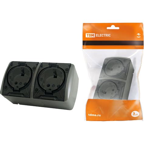 Двойная розетка TDM ELECTRIC 2П+3 открытой установки IP54 16А с ...